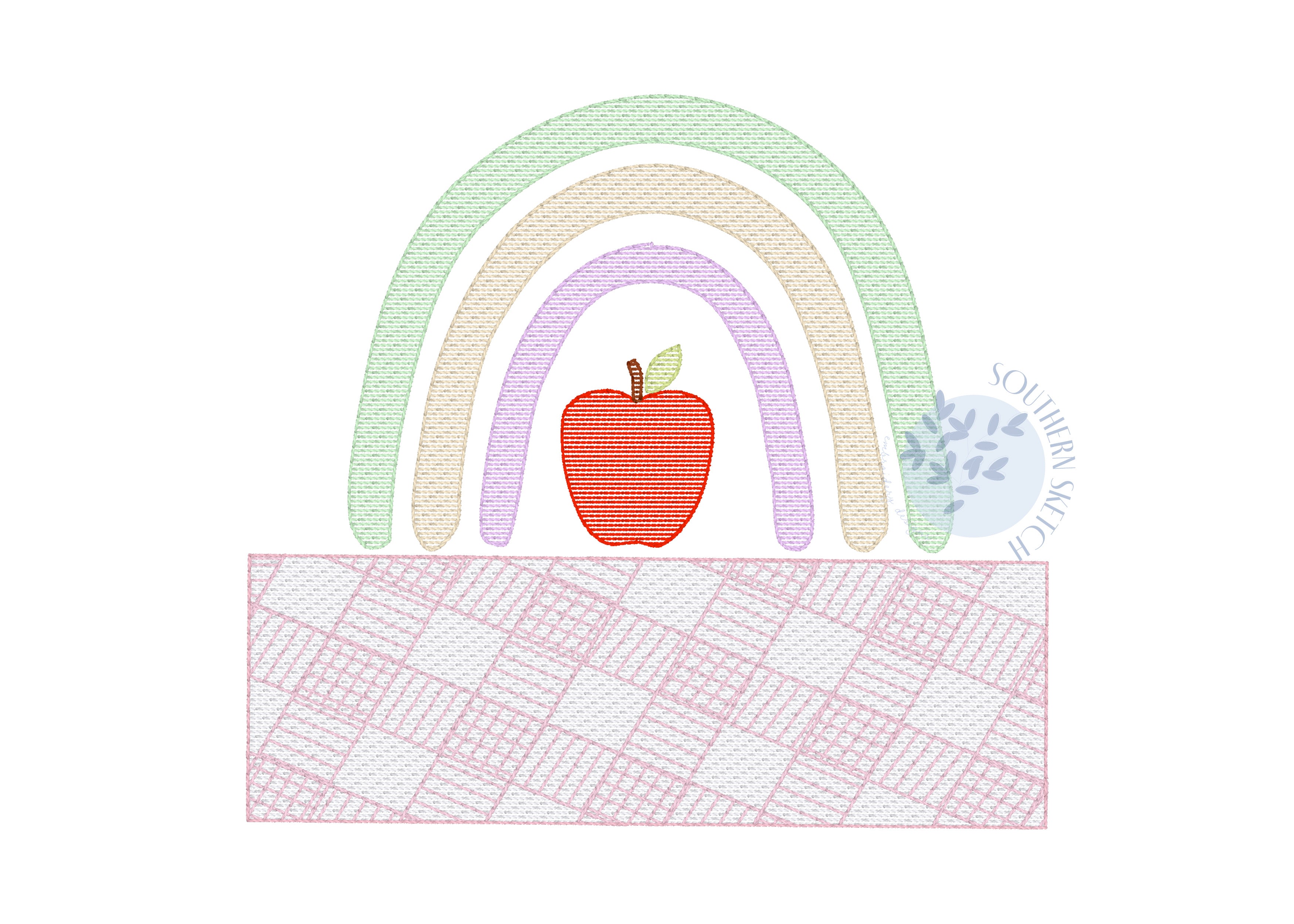 Apple Rainbow Gingham Name Tag Back to School Girl Sketch Light Fill ...