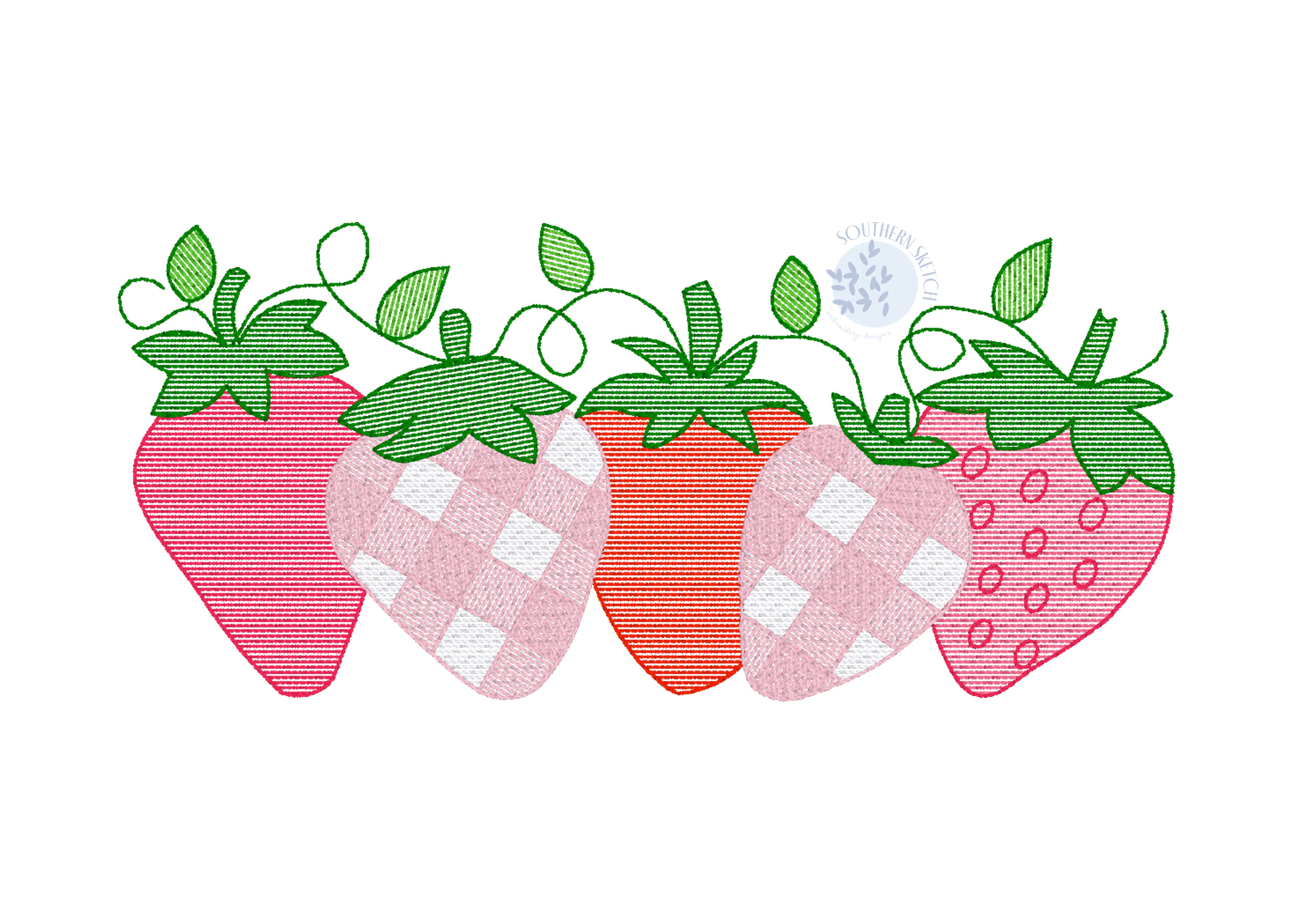Gingham Strawberry Patch Vine Spring Summer Sketch Light Fill Machine ...