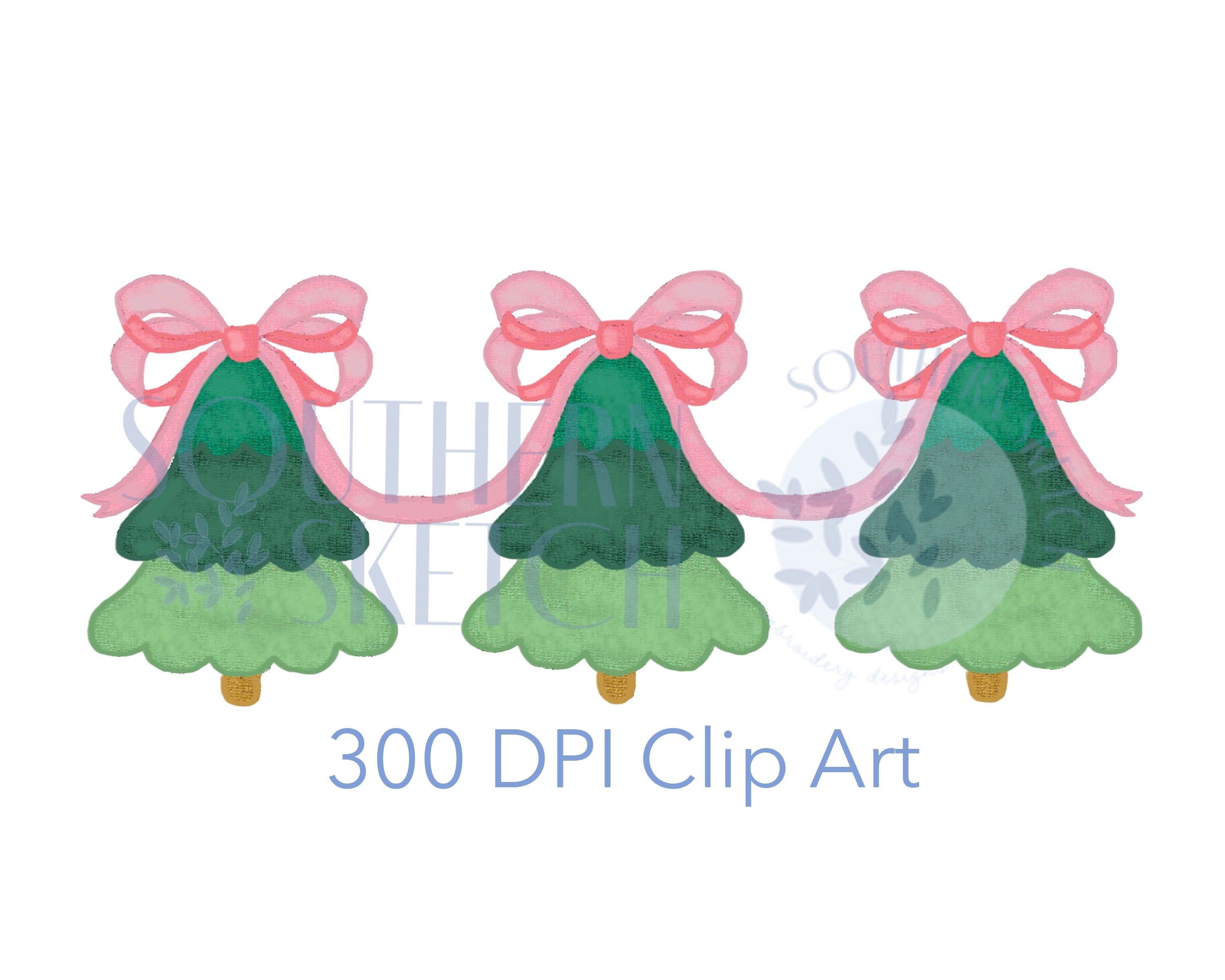 Christmas Tree Bow Digital Watercolor PNG Clip Art – Southern Sketch ...