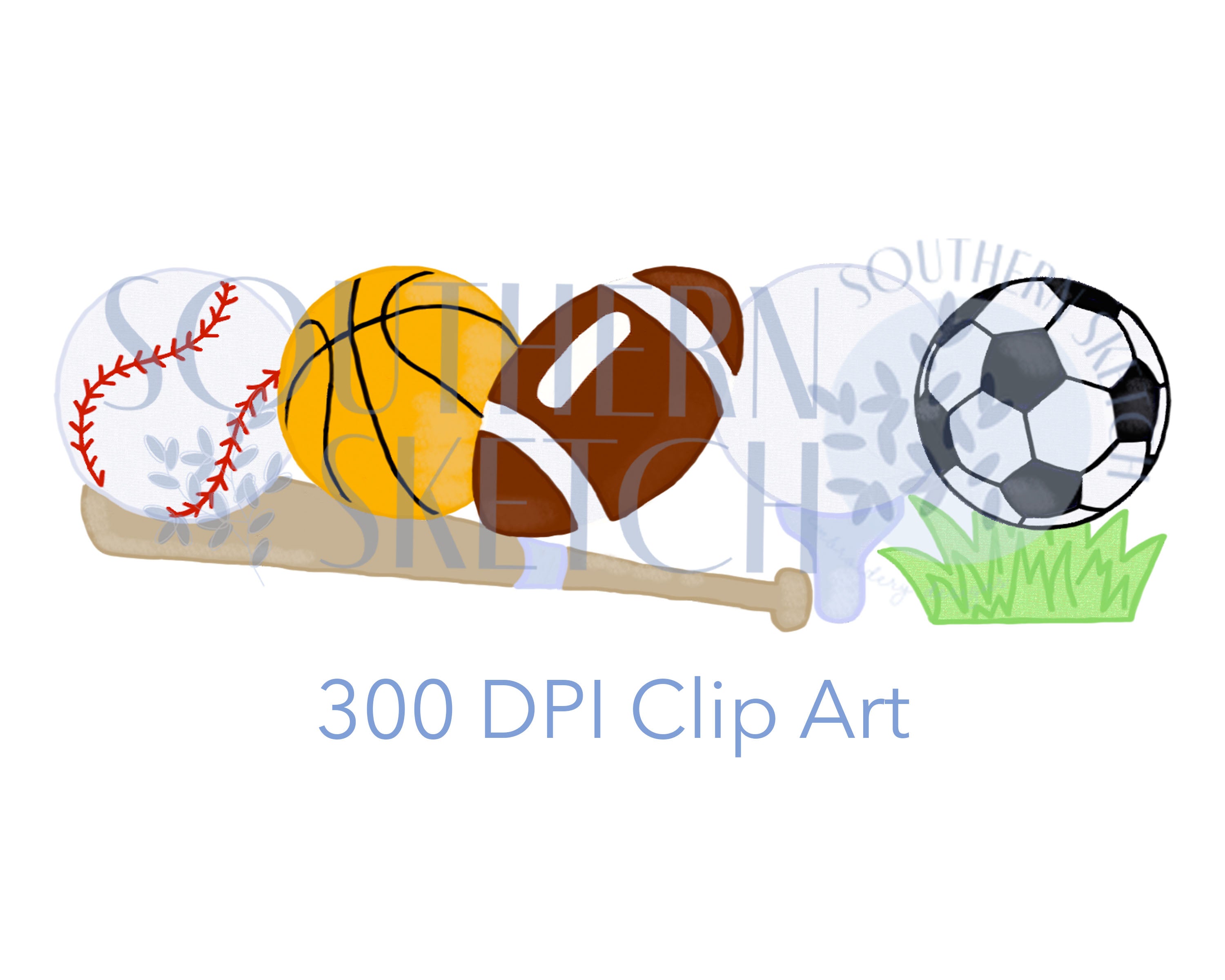 Sports Watercolor .png Clip Art – Southern Sketch Designs