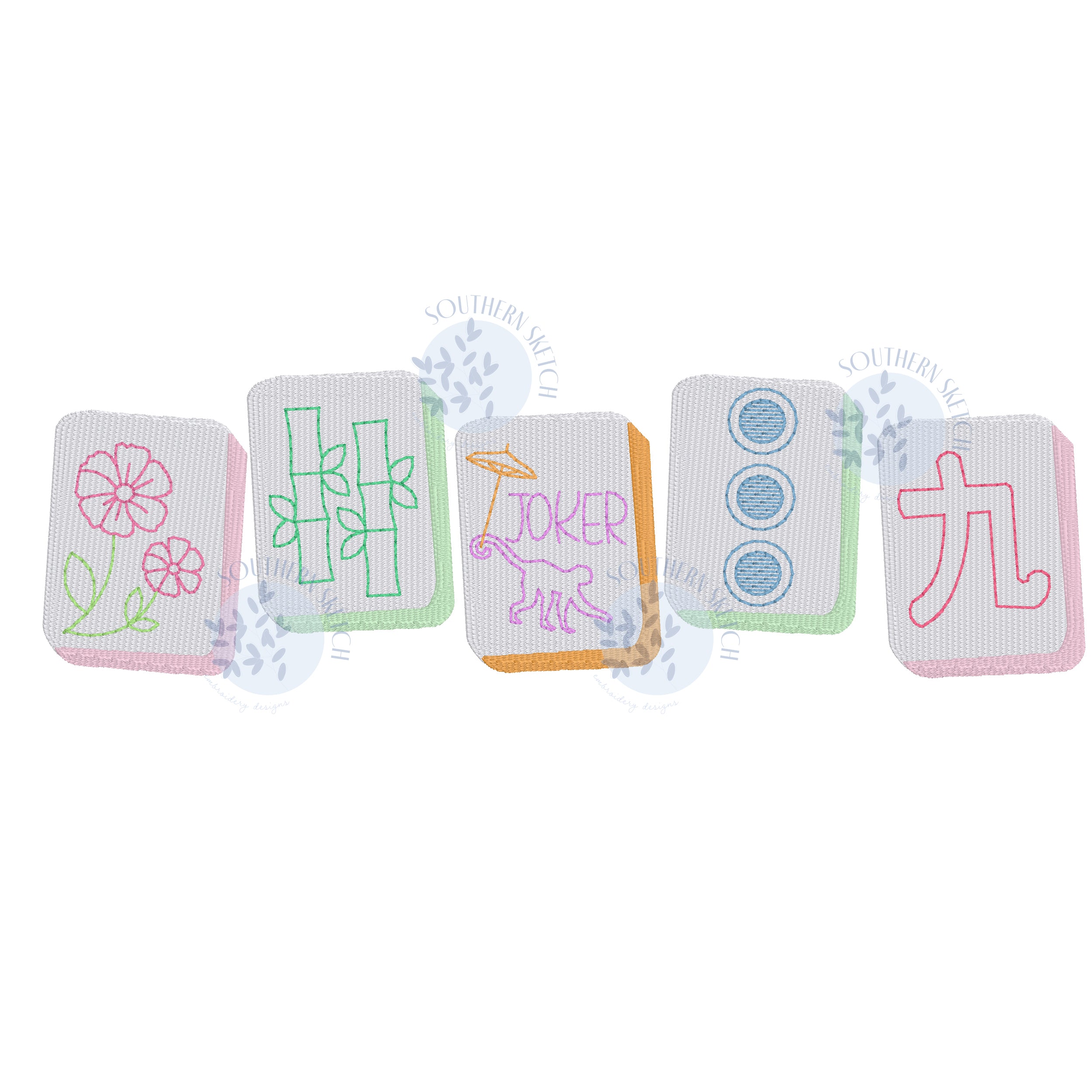 Mini Fill Stitch Mah Jong Tiles Mahjong Bam, Crack, Dot, Joker, Flower ...