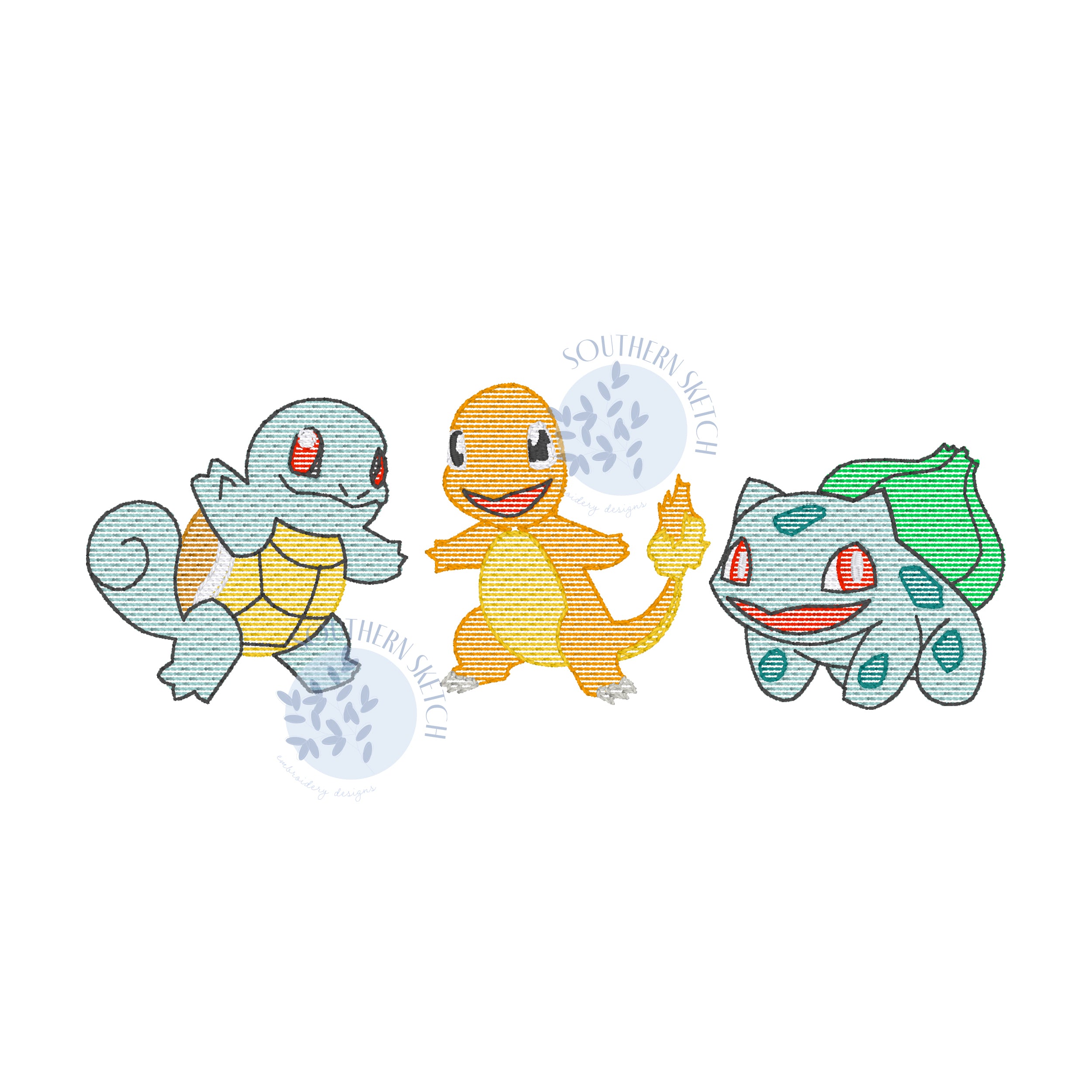 Pokemon Trio Charmander, Squirtle, BaulbasaurSketch Fill Light Fill ...
