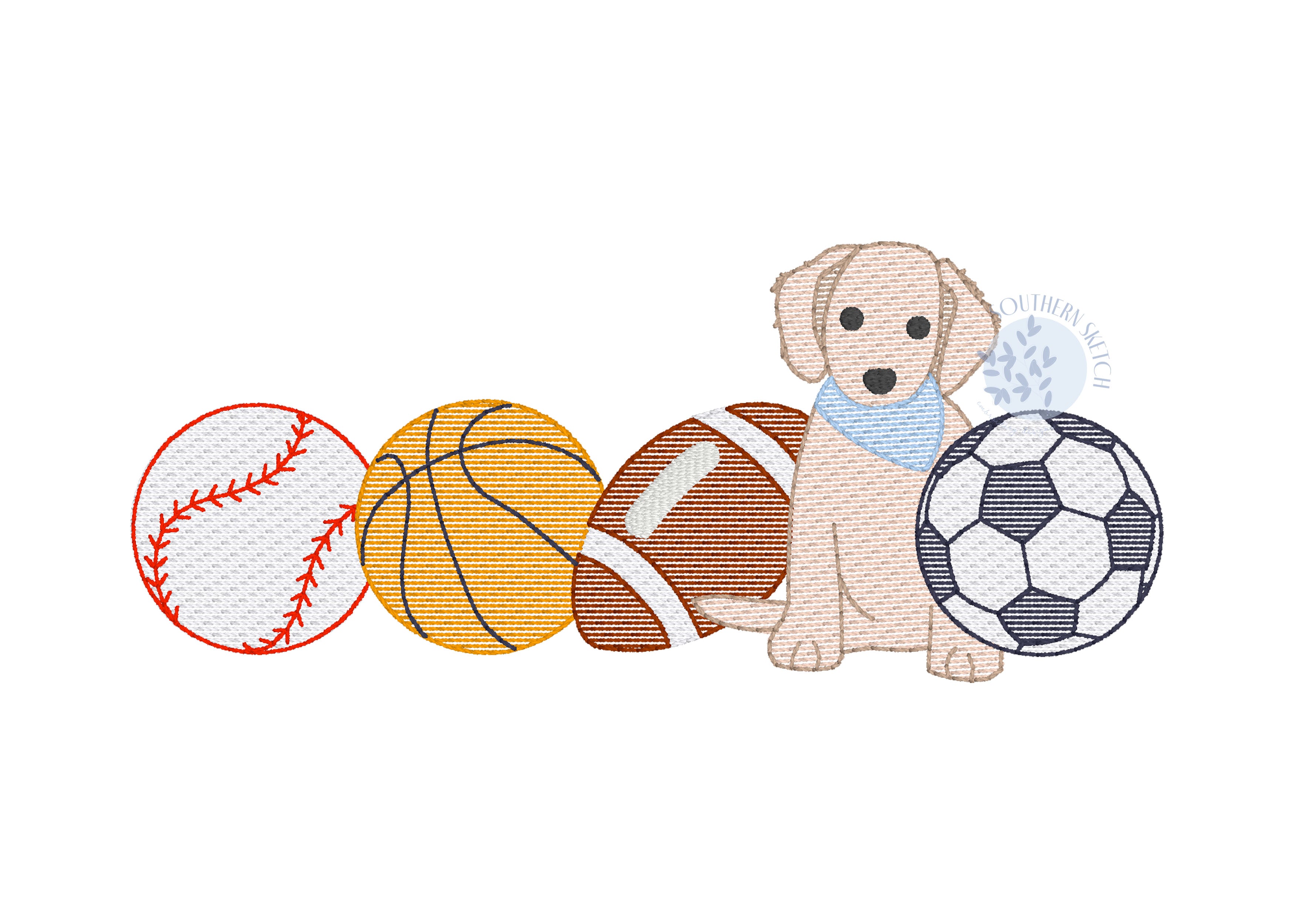 Sketch Sports Puppy Baseball, Basketball, Football, Soccer Ball Machine ...