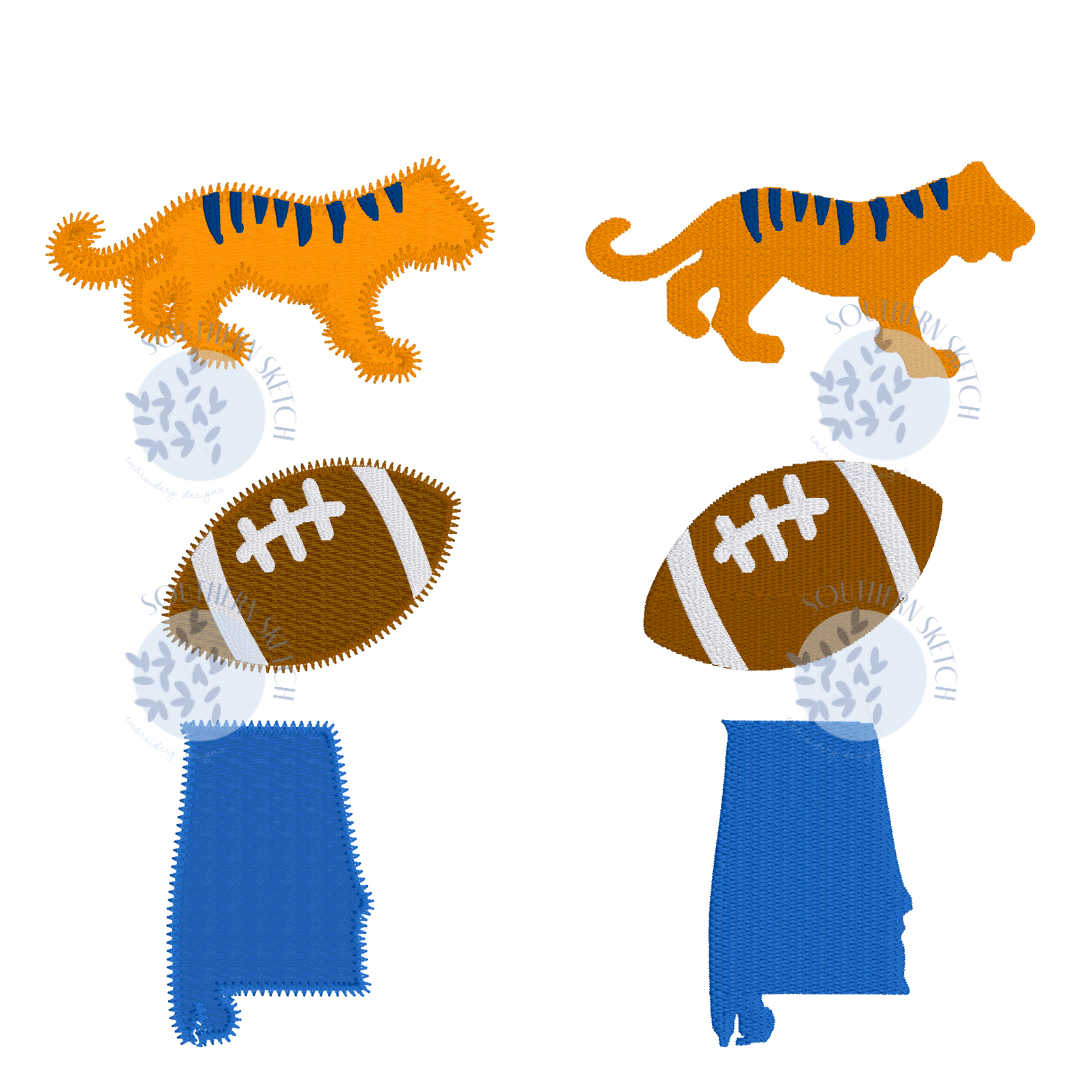 Alabama Tiger College Football Bundle Mascot Sports Applique Fill ...