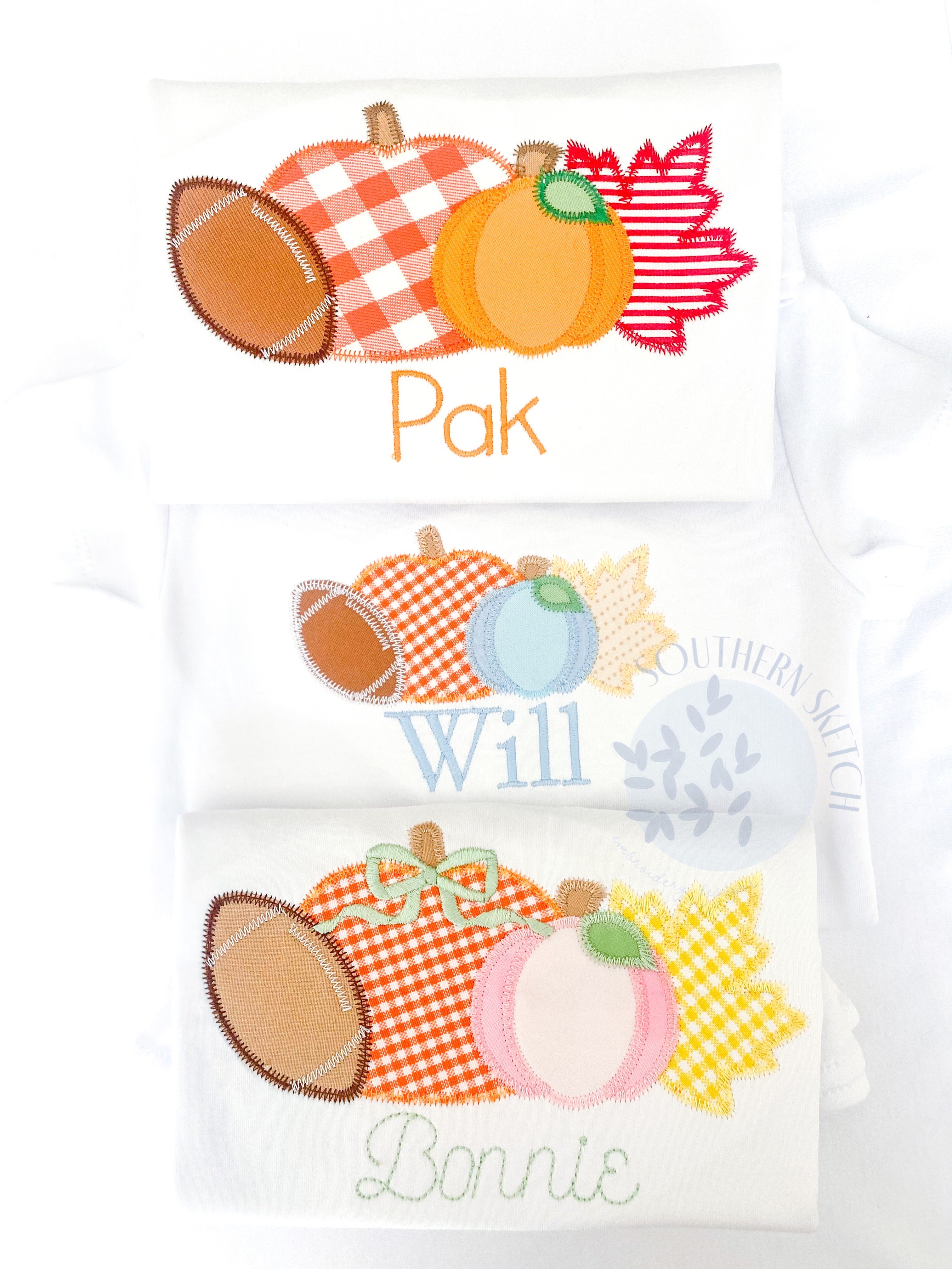 Applique Fall Football Pumpkin Leaf Machine Embroidery Design with ...
