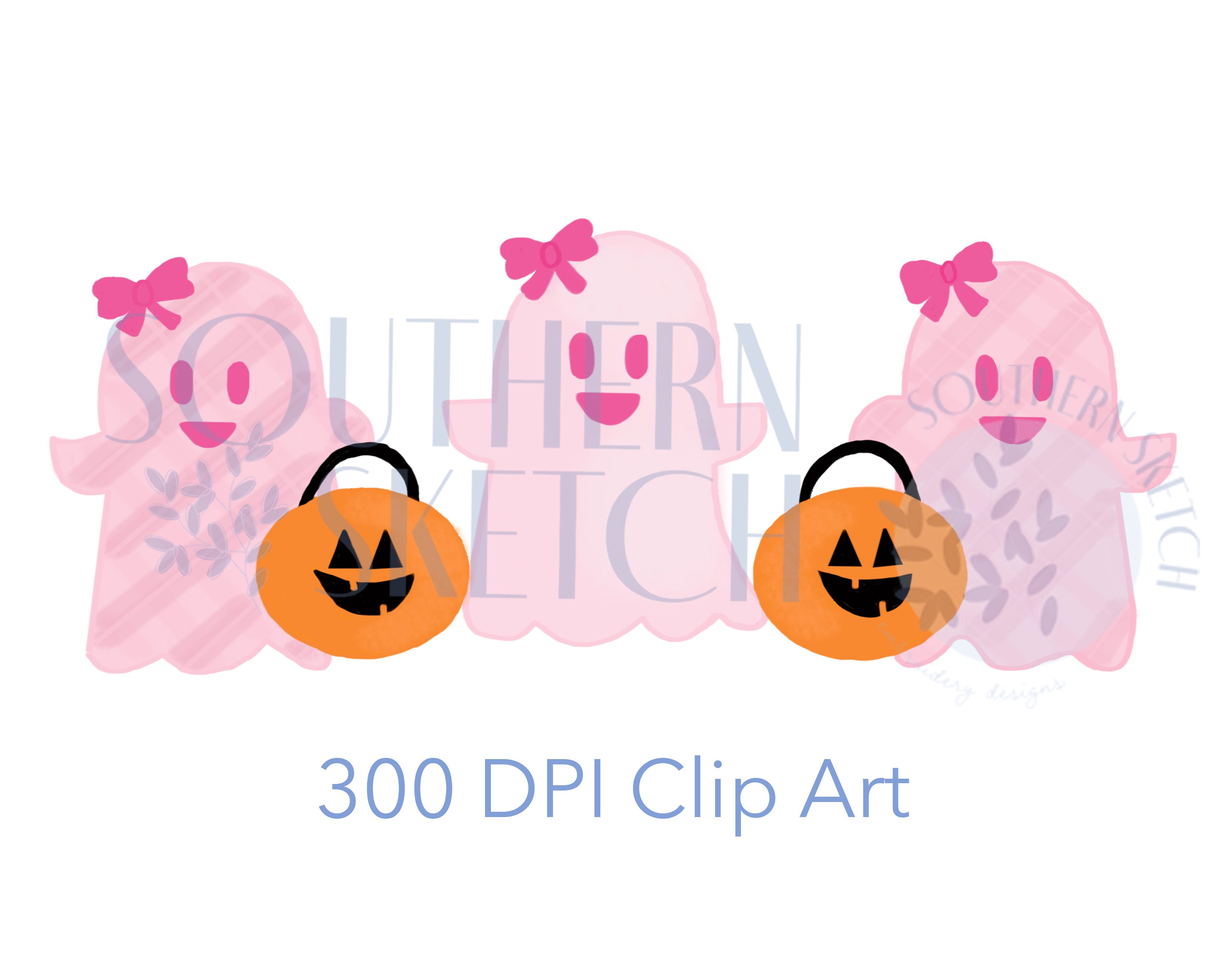 Pink Friendly Ghost Watercolor png Clip Art – Southern Sketch Designs