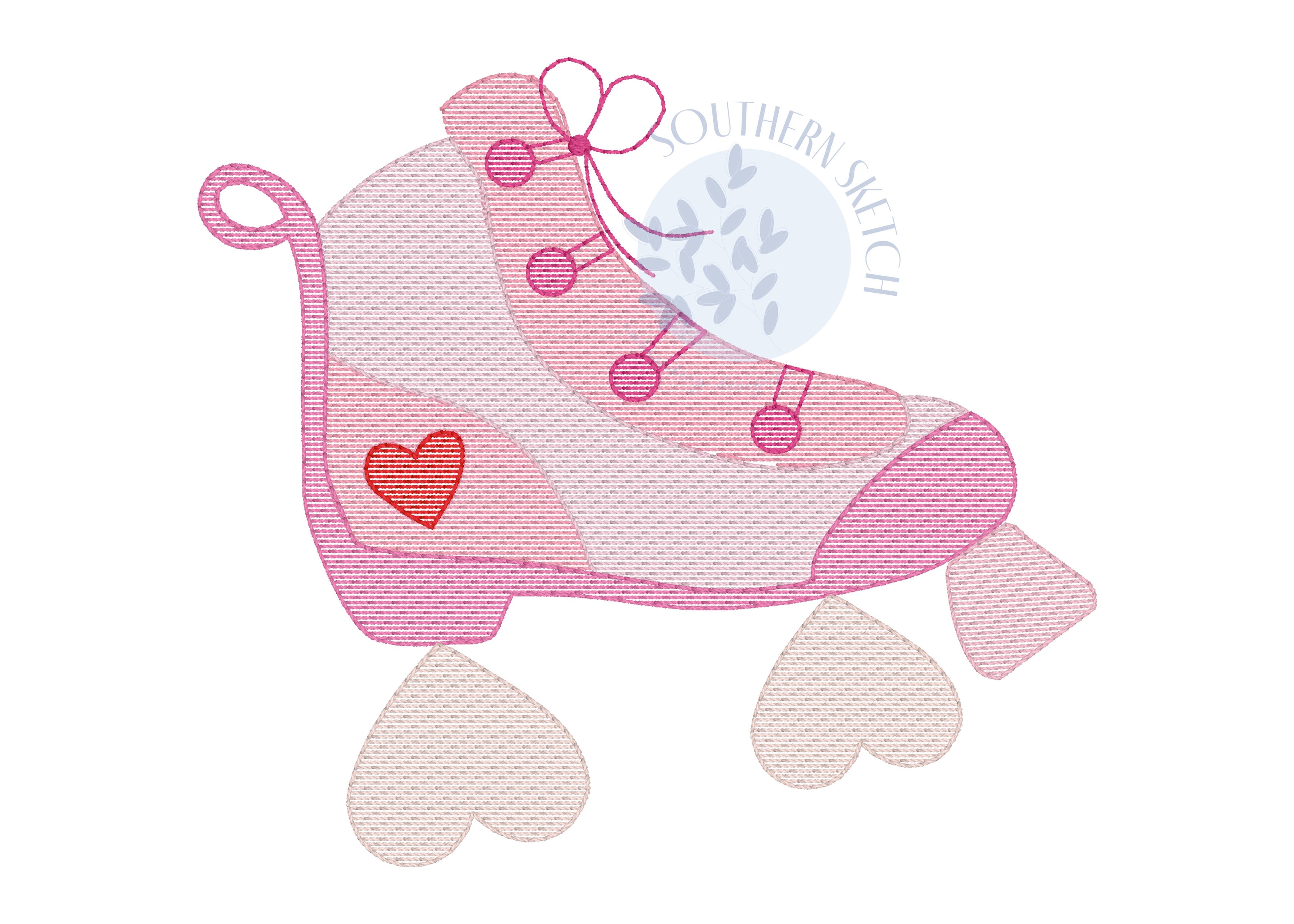 Valentine's Day Heart Roller Skate Machine Embroidery Design – Southern ...