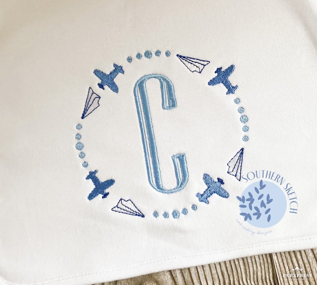 Airplane Monogram Frame Machine Embroidery Design – Southern Sketch Designs