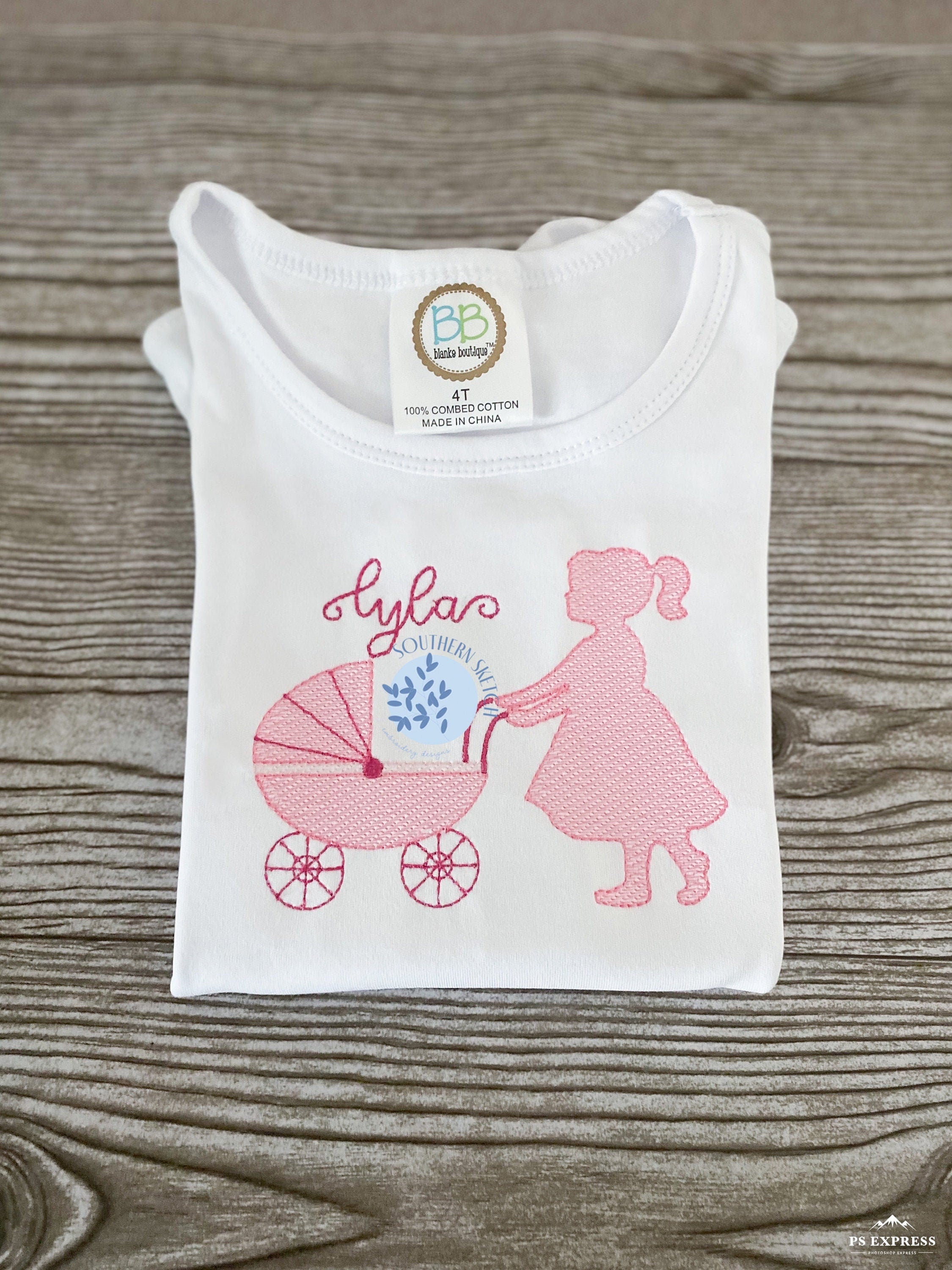 Sketch Doll Baby Girl Pushing Pram Machine Embroidery Design – Southern ...