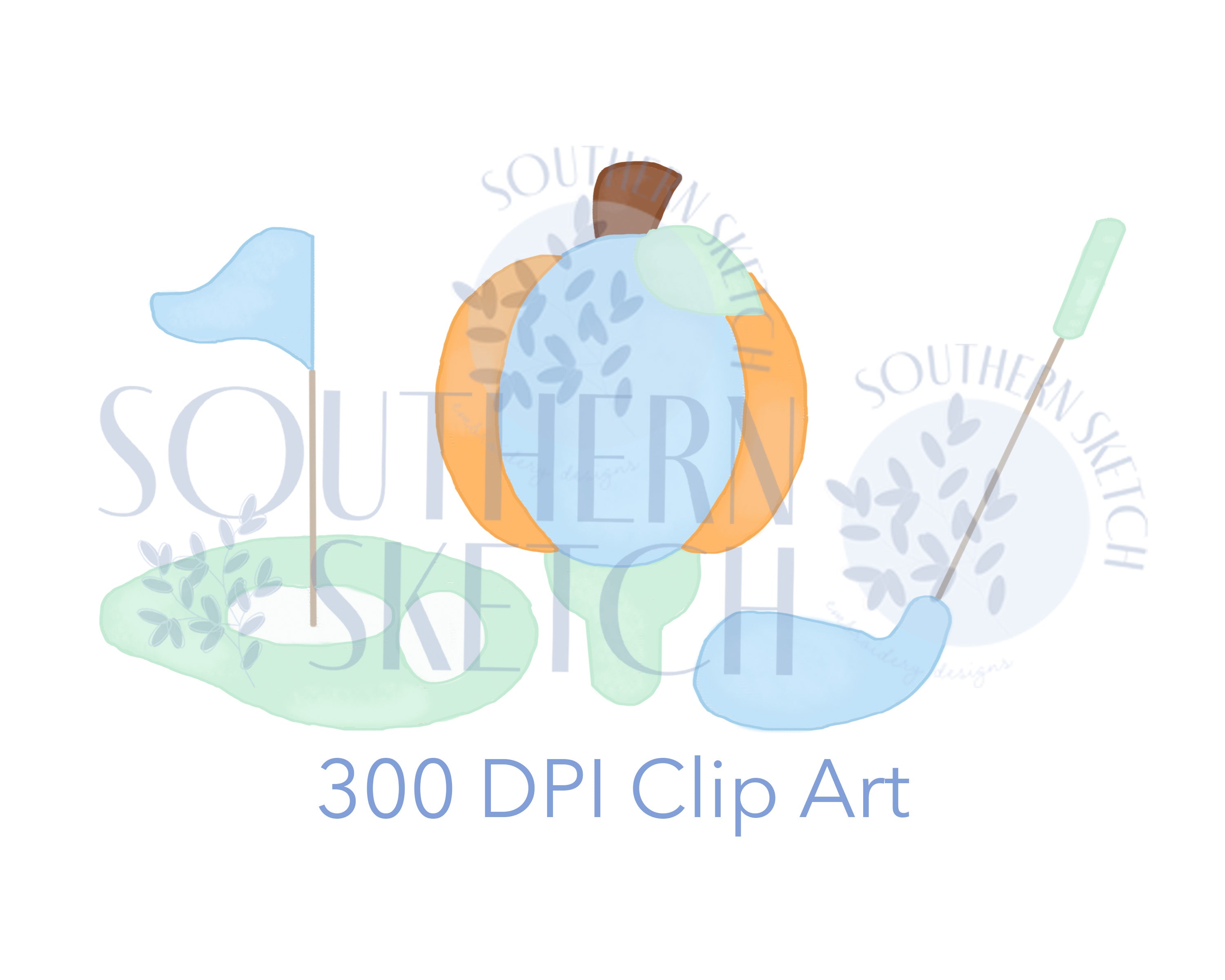 Pumpkin Golf Watercolor png Clip Art – Southern Sketch Designs